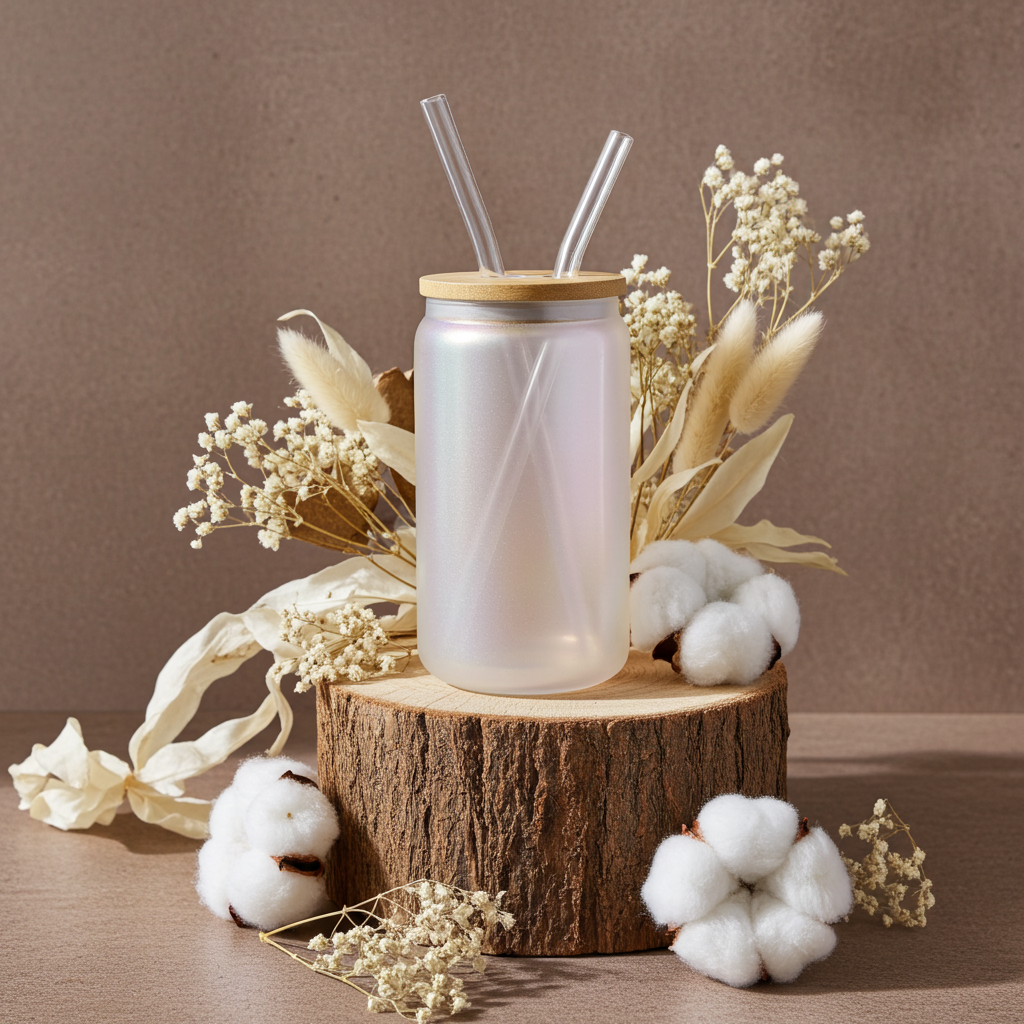 Sublimation 16oz Snow Globe Libby glass with Bamboo Lid and light up b ...